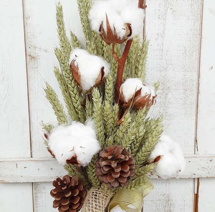 Espigas decorativas con piñas y algodón natural - Las Flores de Rita